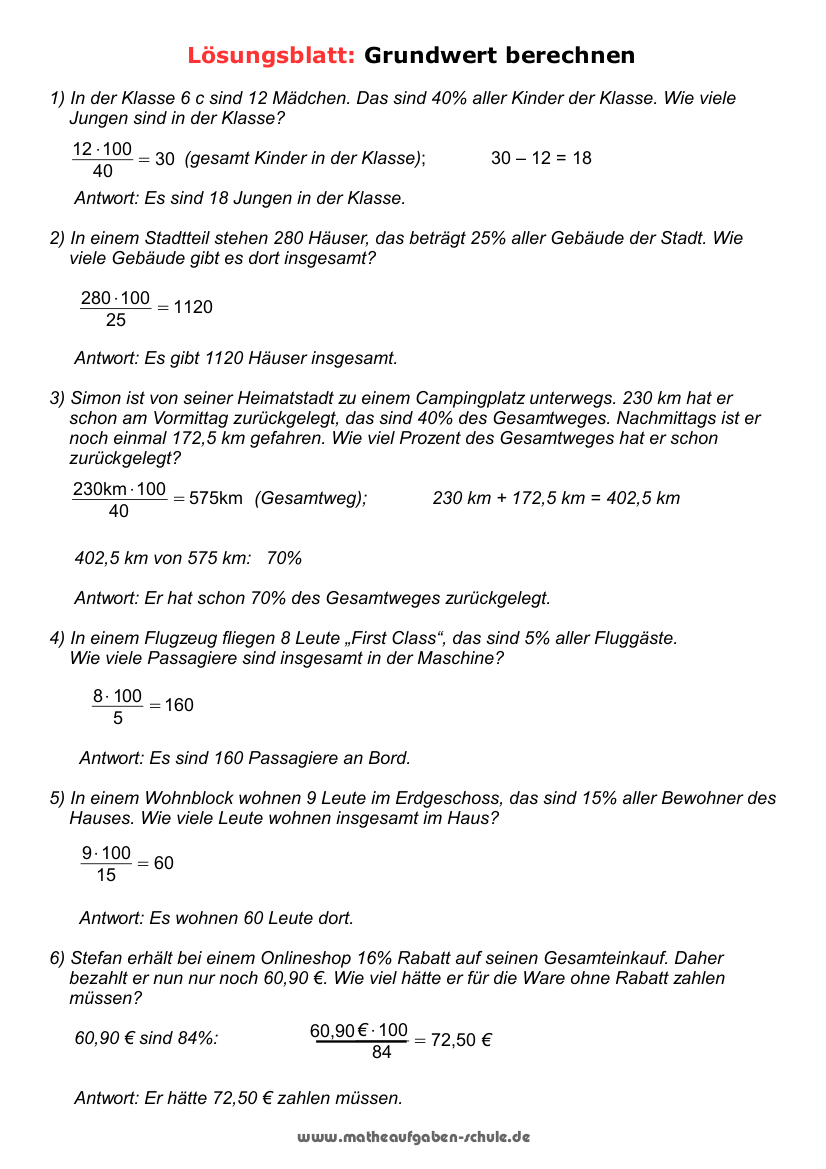 Klassenarbeiten Mathe Prozentrechnung